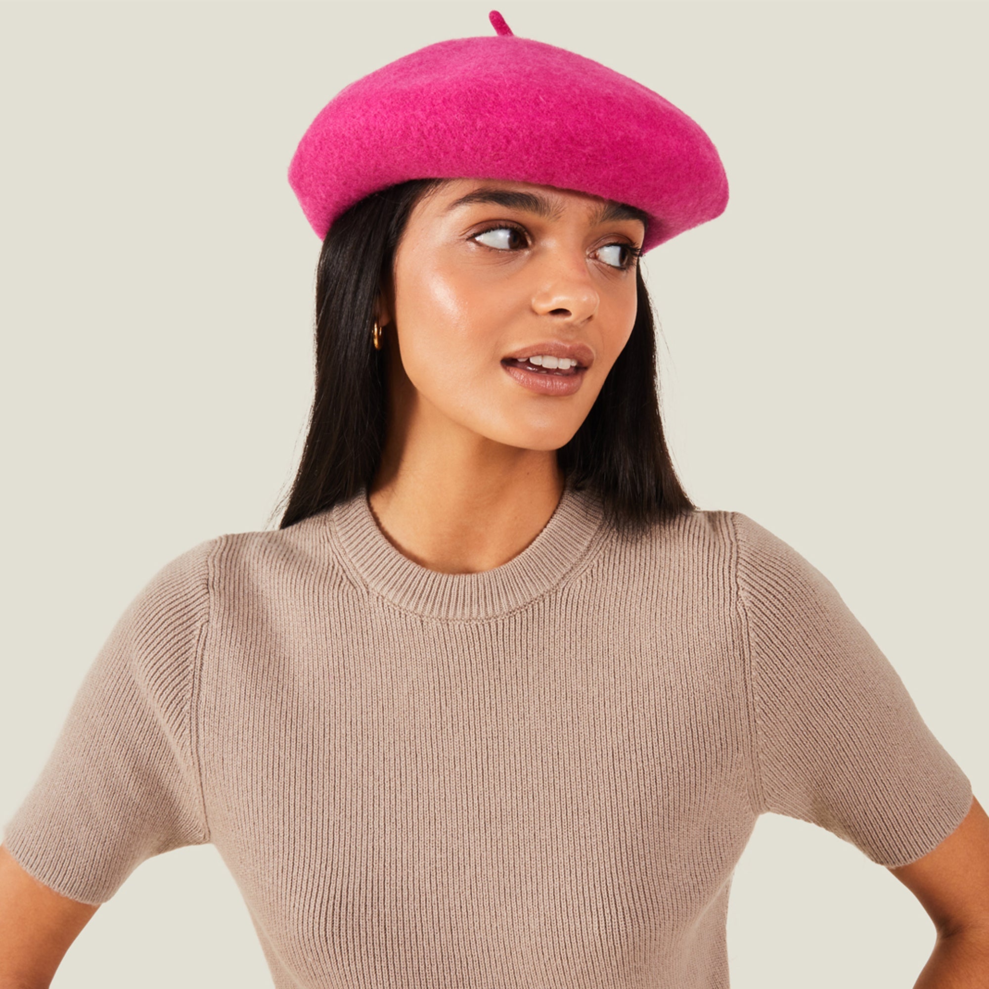 Accessorize London Women's Wool Beret Pink - Accessorize India