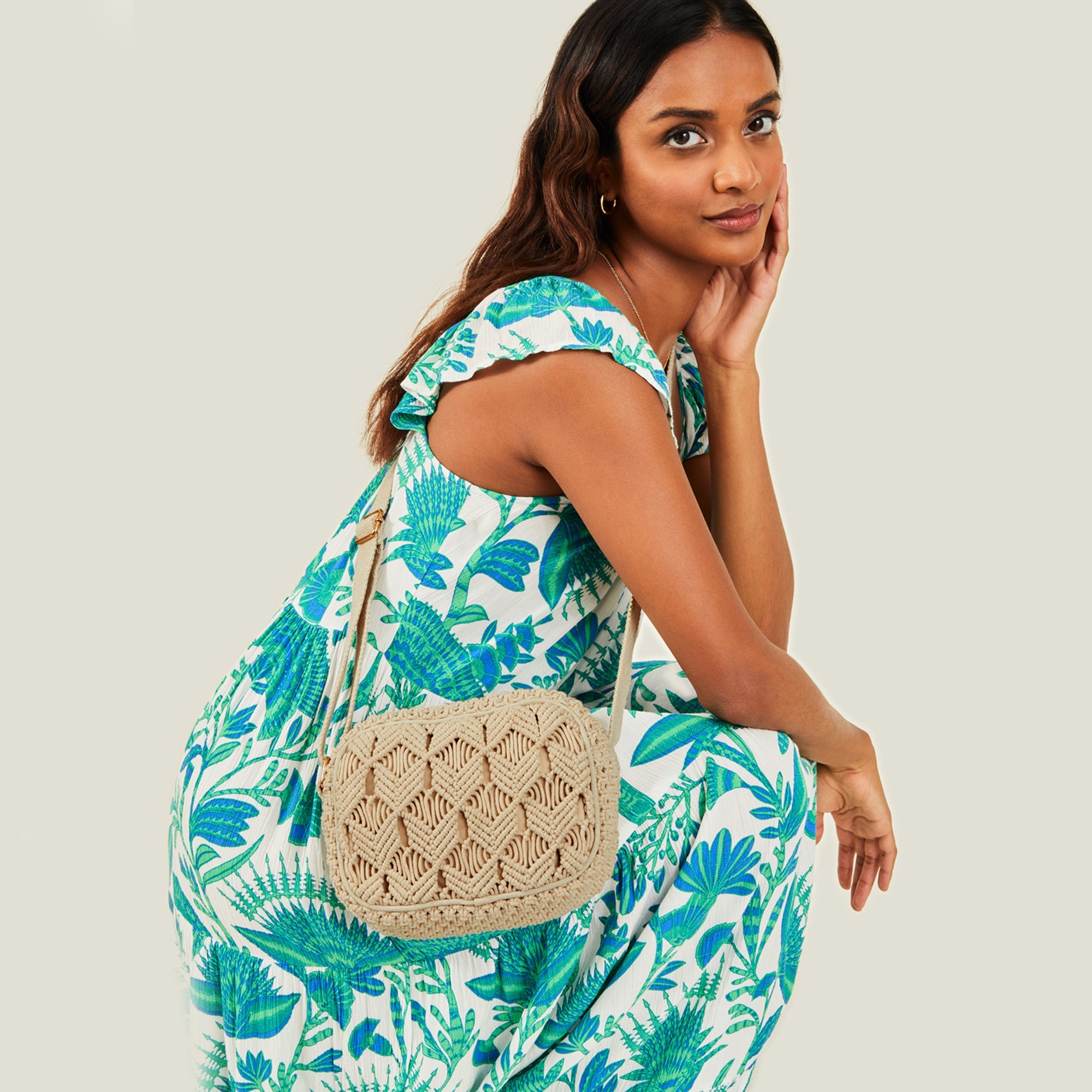 Accessorize London Women's Cream Macrame Camera Bag - Accessorize India