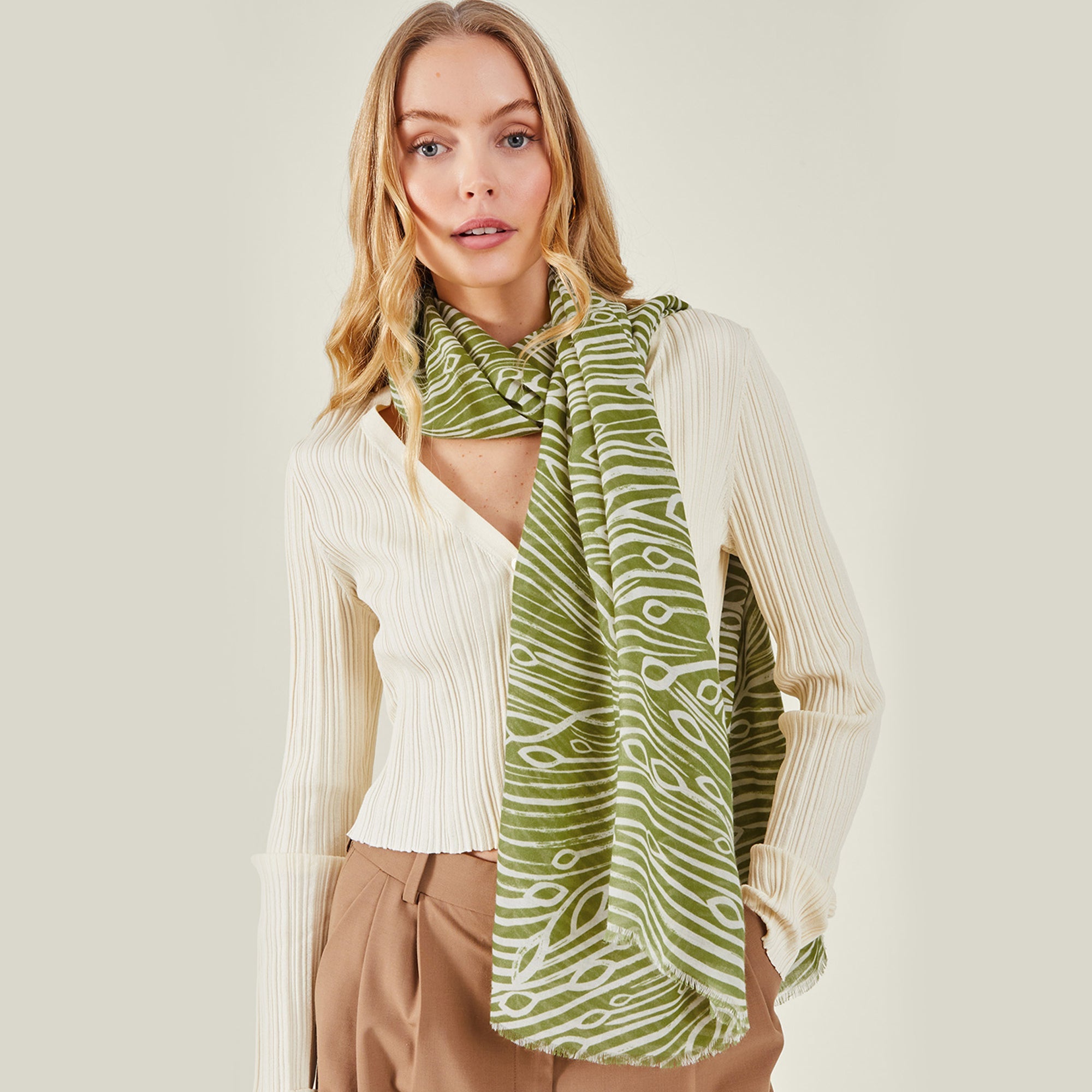 Accessorize London Women's Green Leaf Print Scarf - Accessorize India
