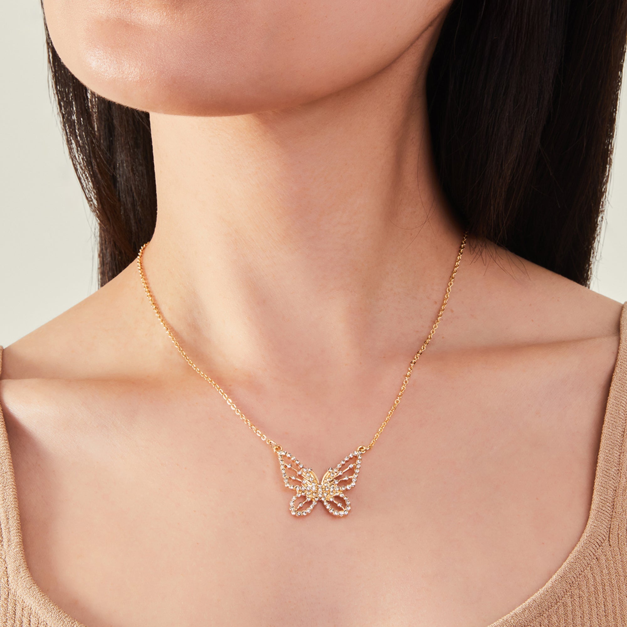 Gold Butterfly Pave Pendant Necklace - Accessorize India