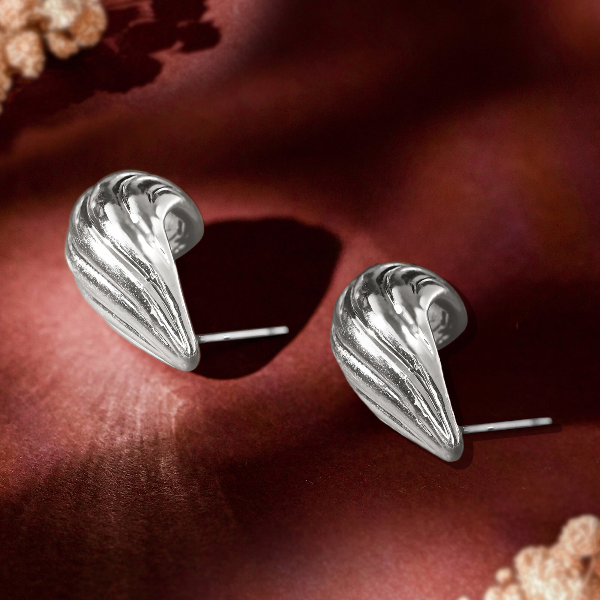 Silver Rib Curve Drop Earrings - Accessorize India
