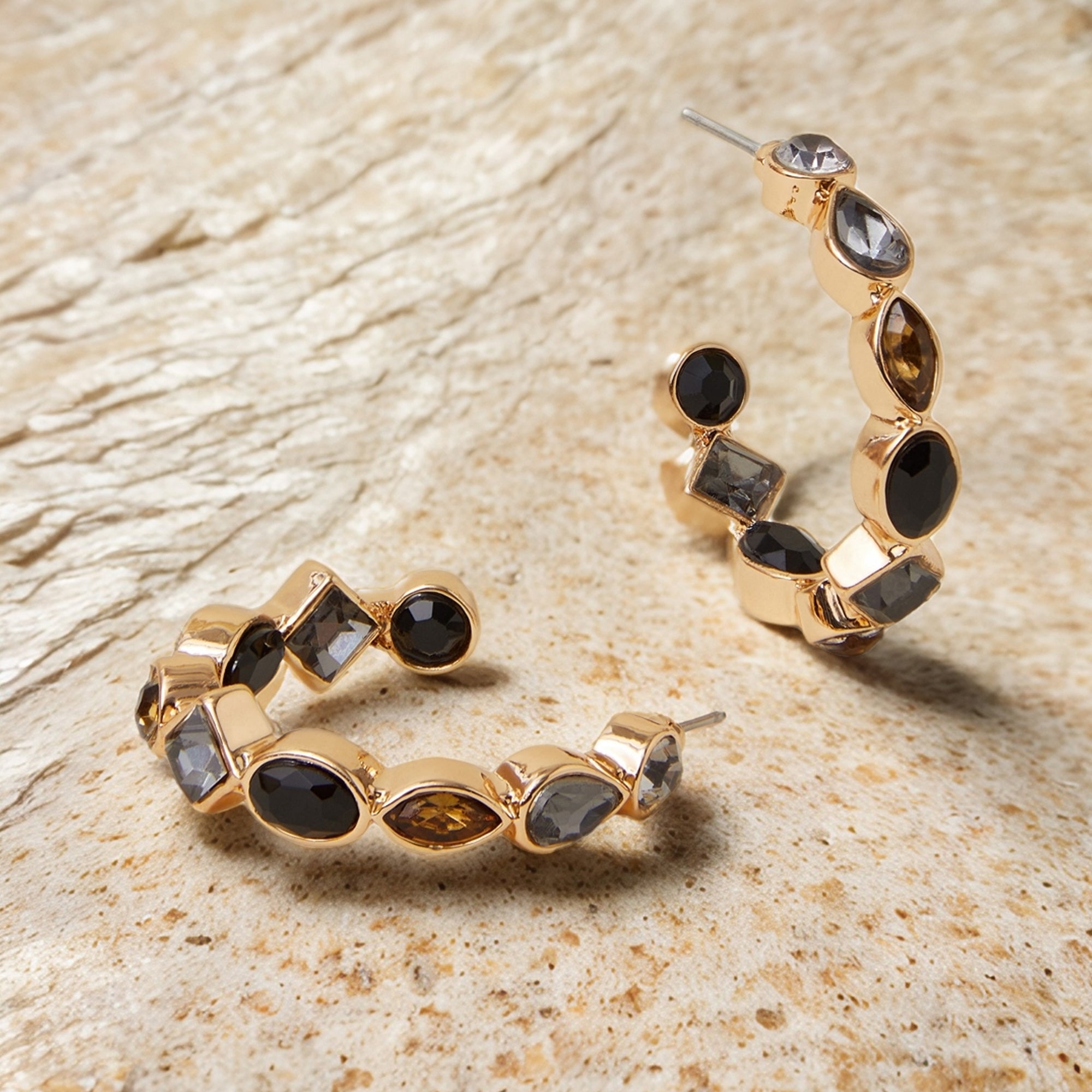 Black Eclectic Stone Hoop Earrings