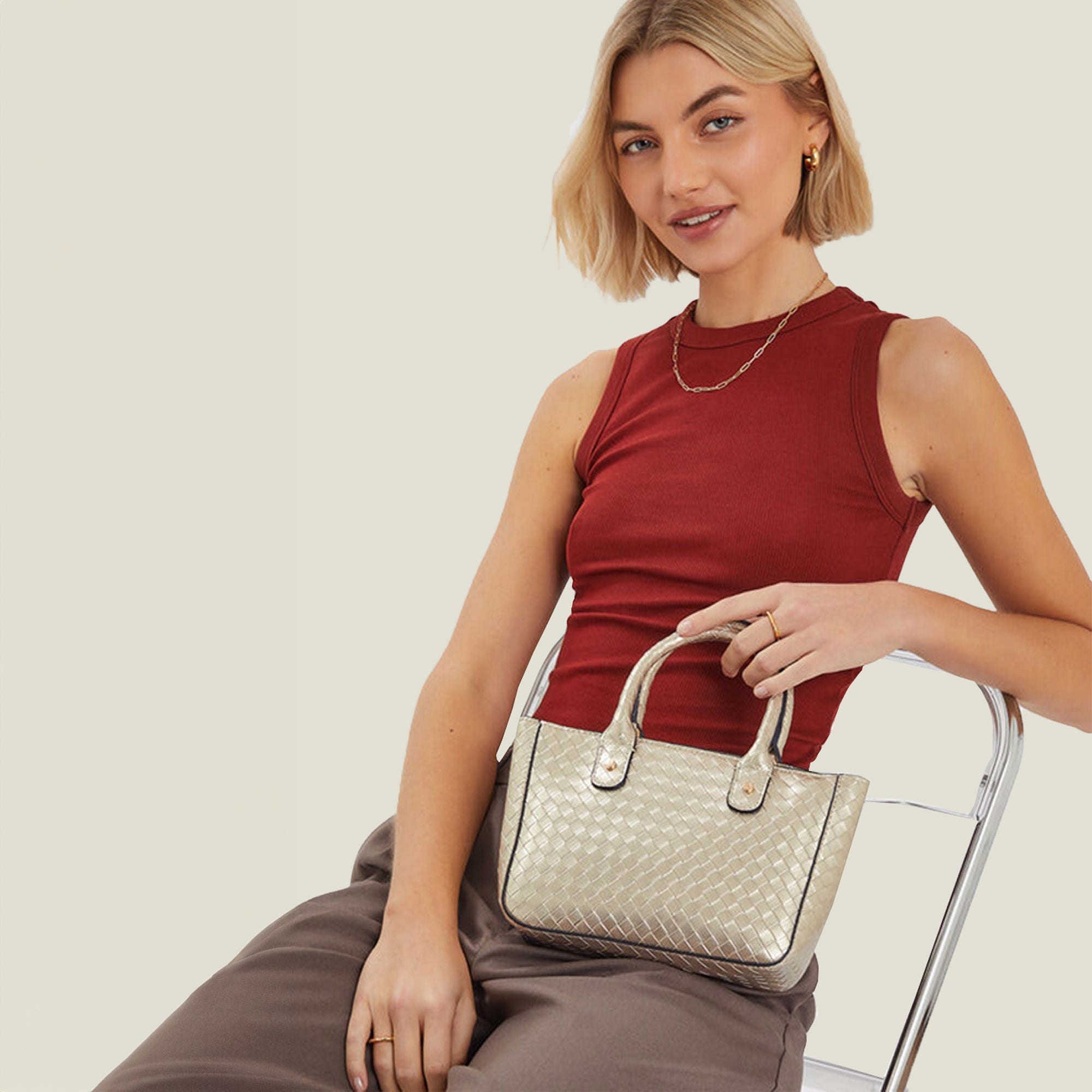Gold Woven Metallic Handbag - Accessorize India