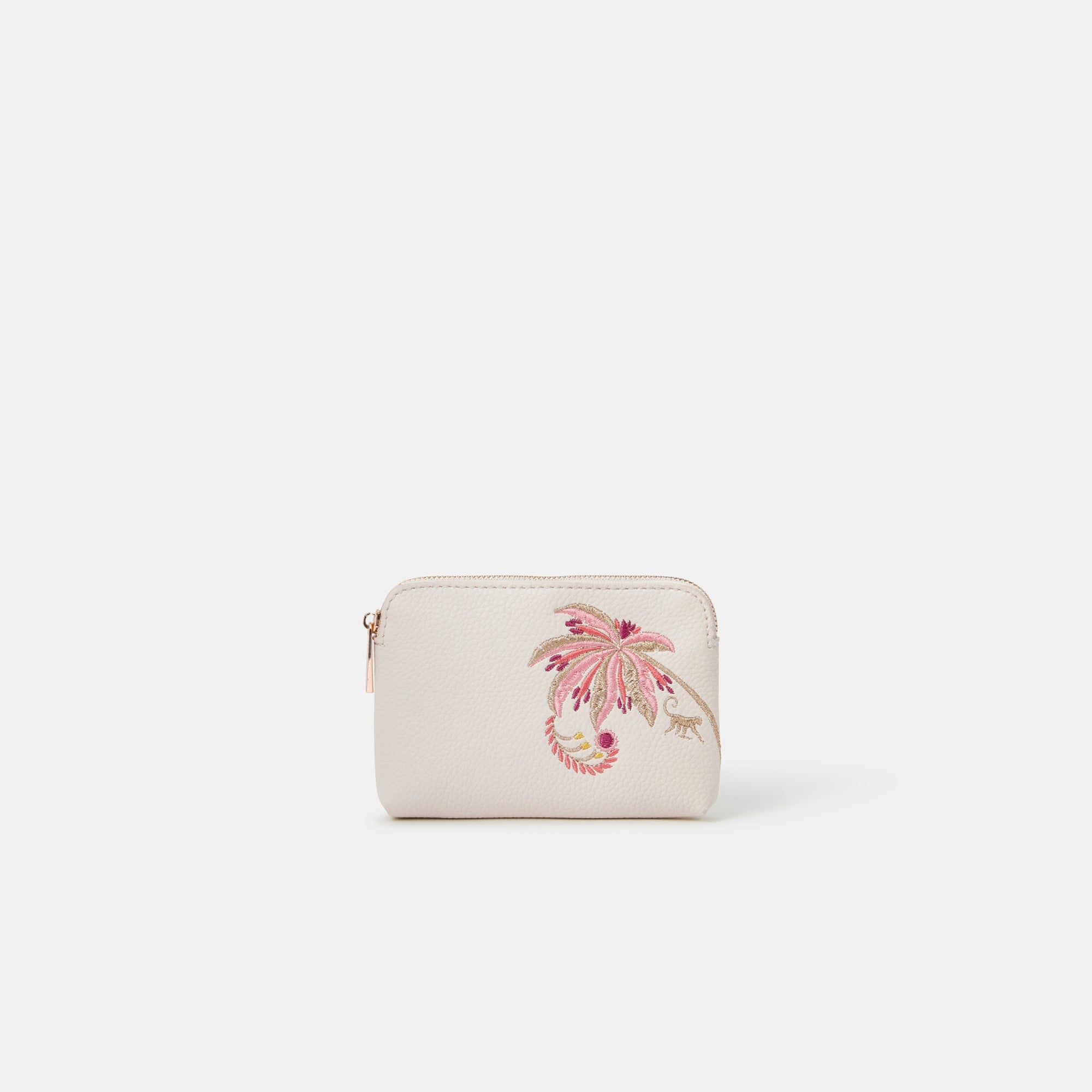 Cream Embroidered Palm Tree Coin Purse - Accessorize India