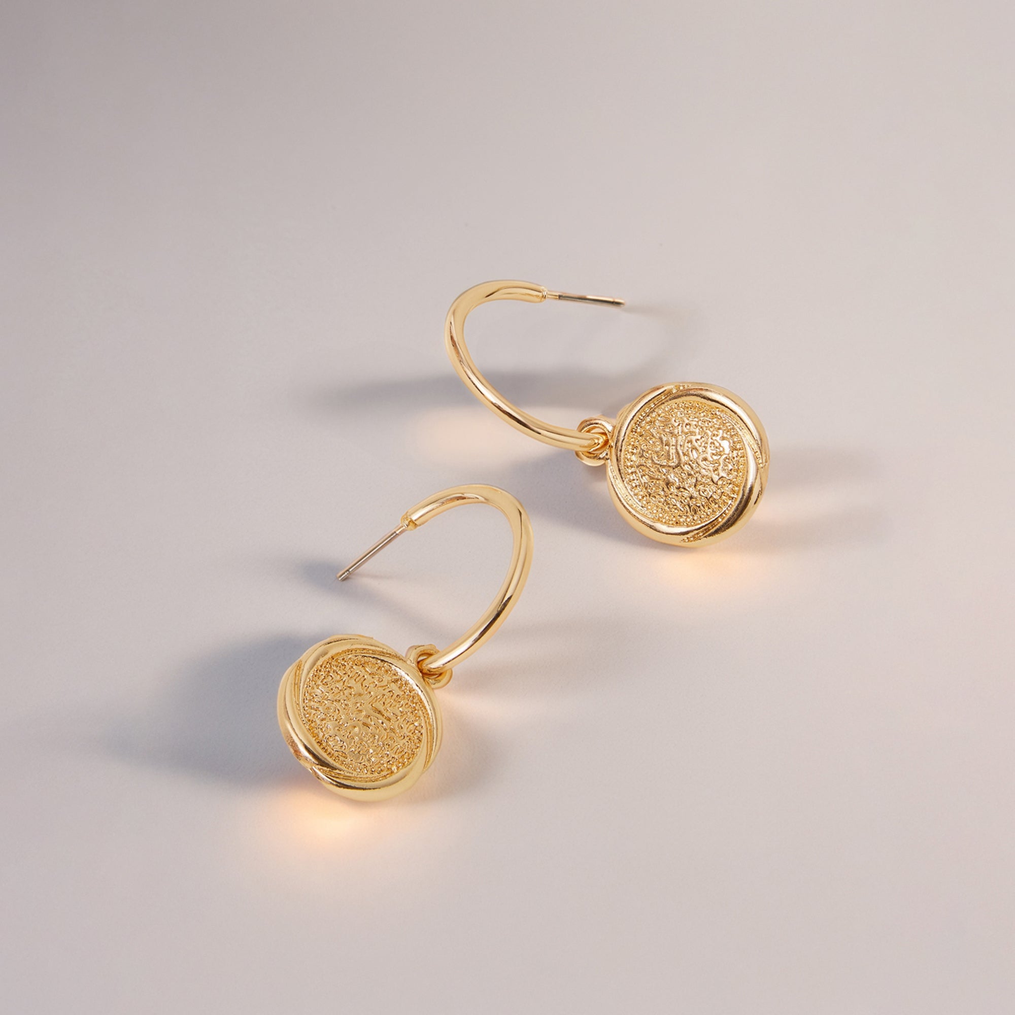 Gold Coin Hoop Earrings