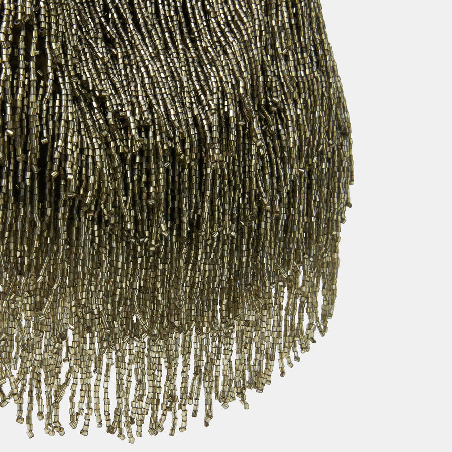 Gold Olive Beaded Fringe Handheld Bag