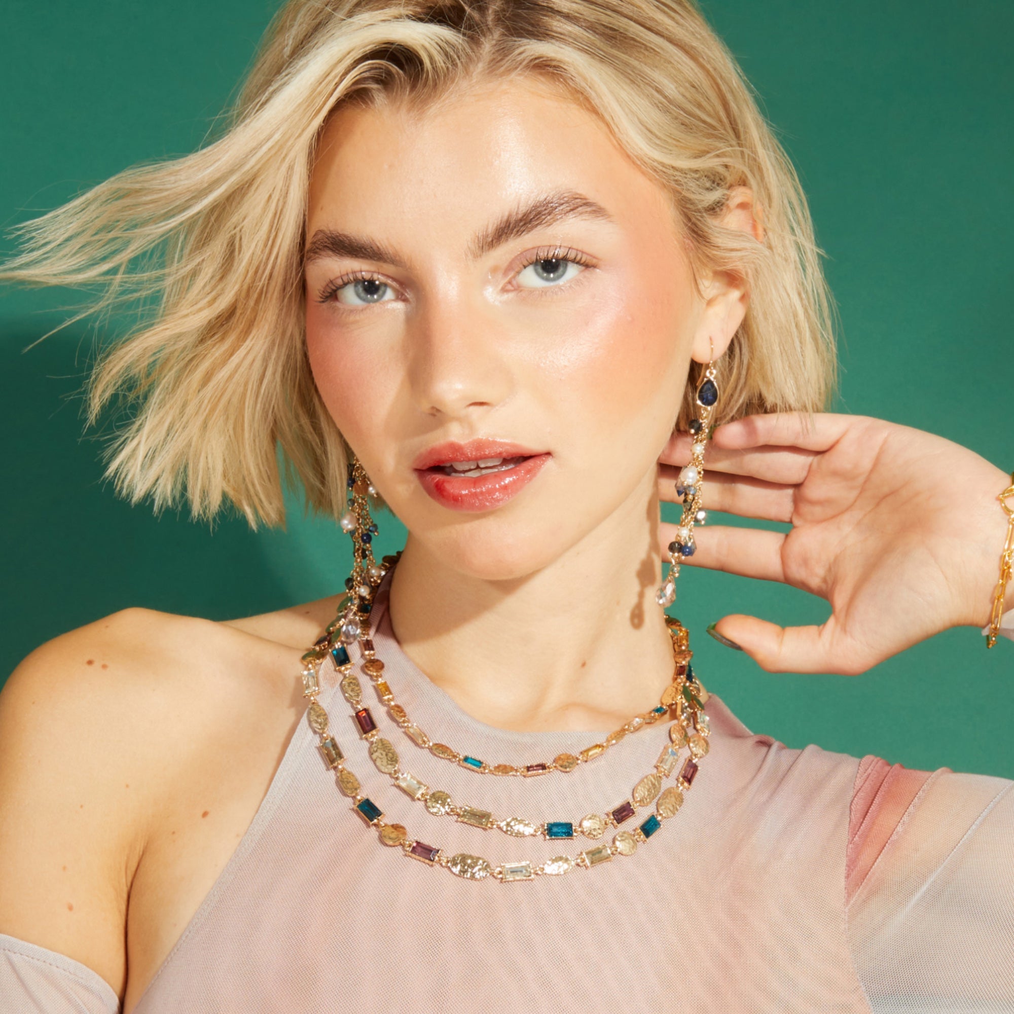 Buy Gold Layered Gem Mixed Stone Necklace Online - Accessorize India