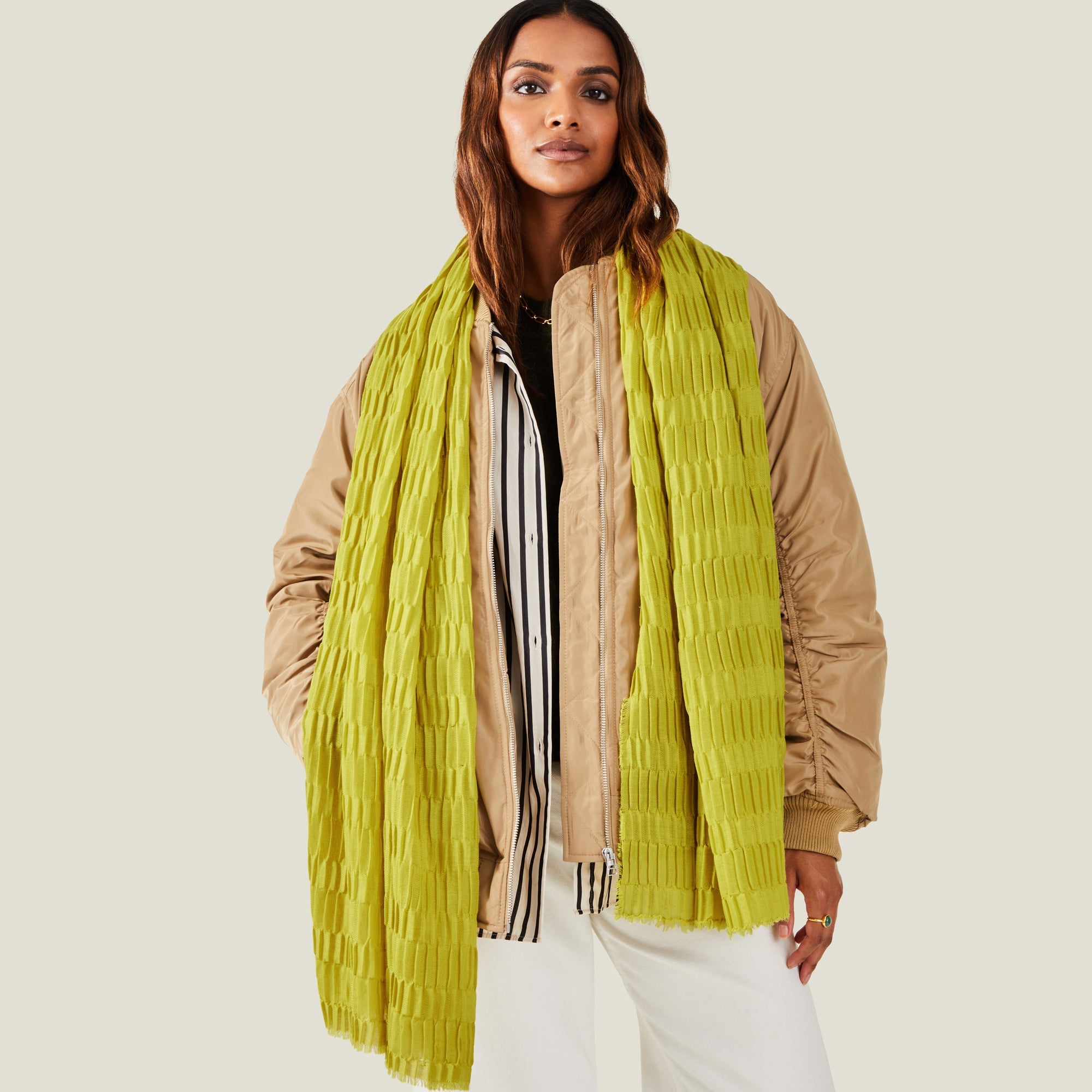 Accessorize London Women's Yellow Textured Pleat Scarf - Accessorize India