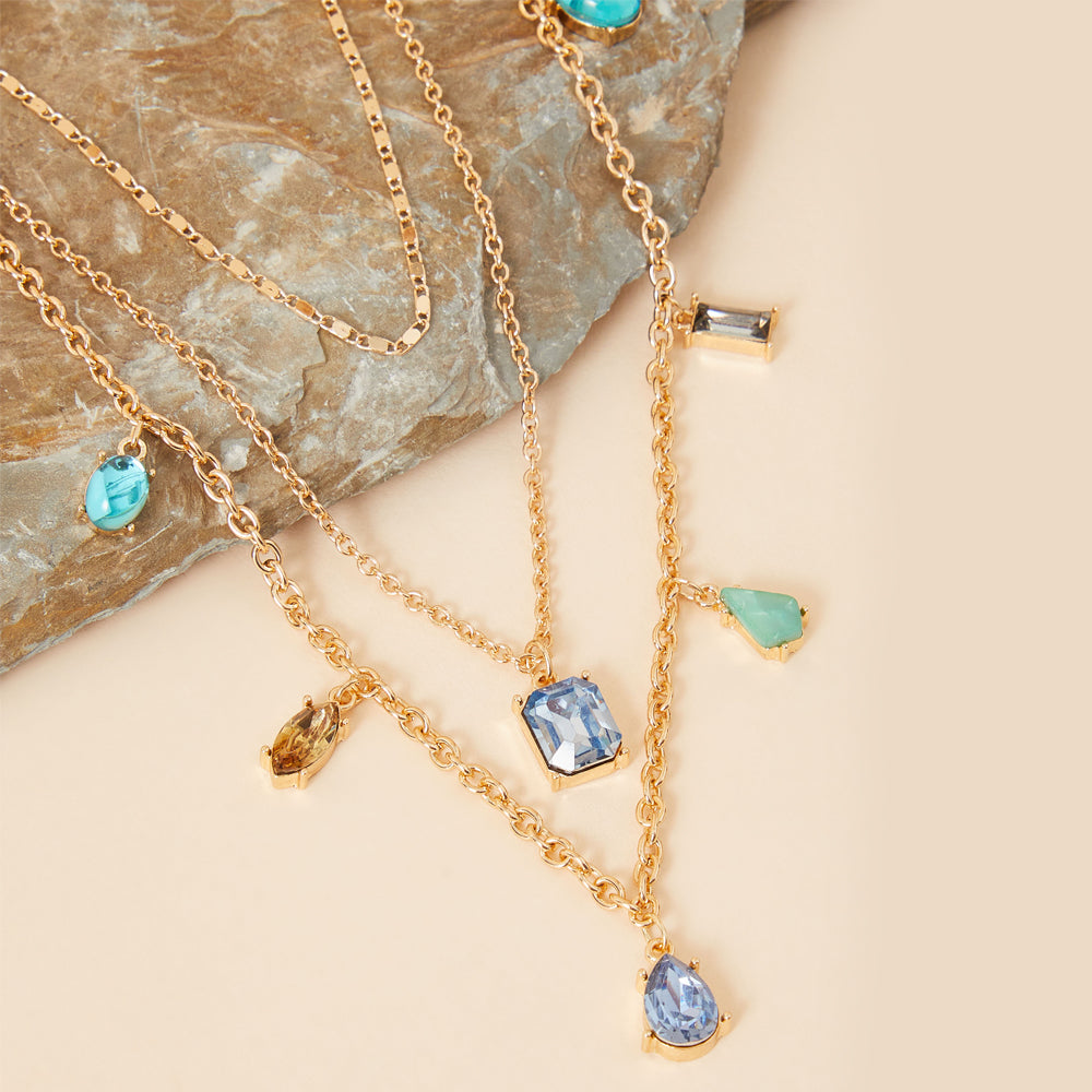 Buy Blue Layered Gem Charm Necklace Online - Accessorize India
