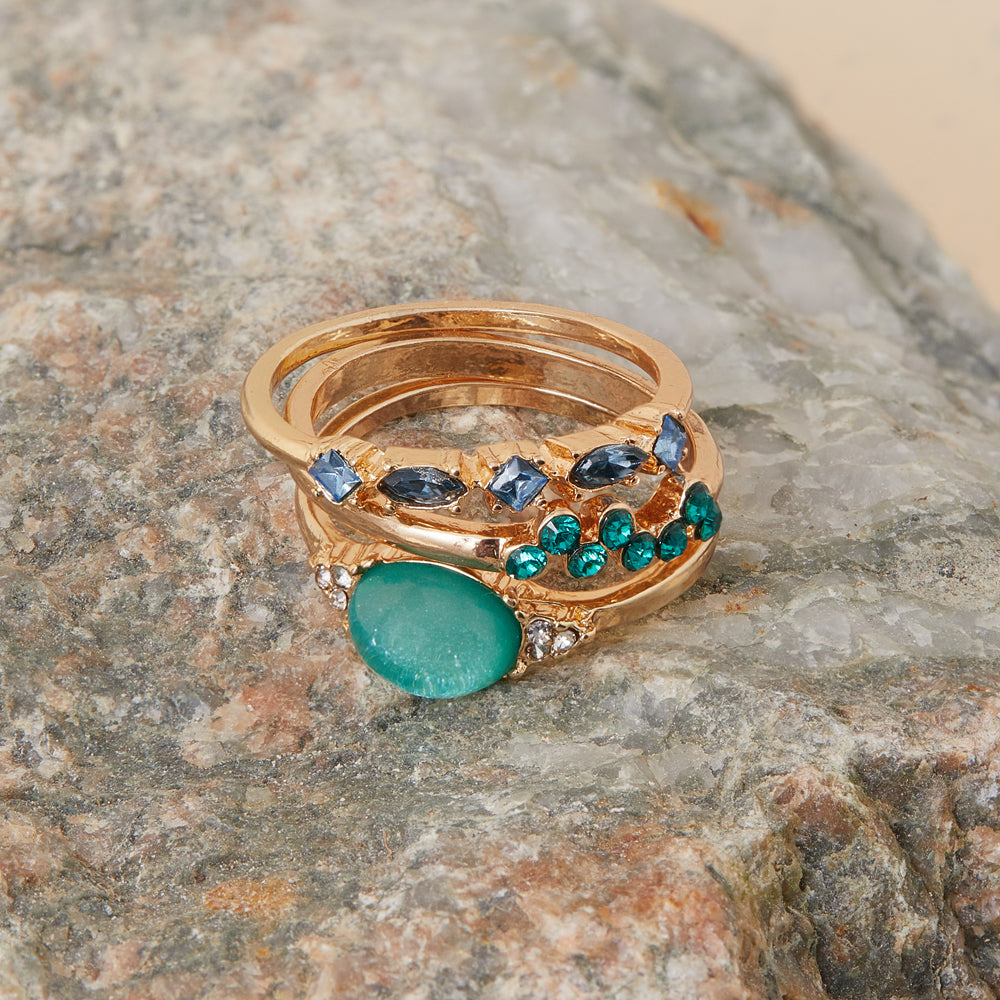 Buy Set of 3 Small Green Gems Stacking Rings - Accessorize India
