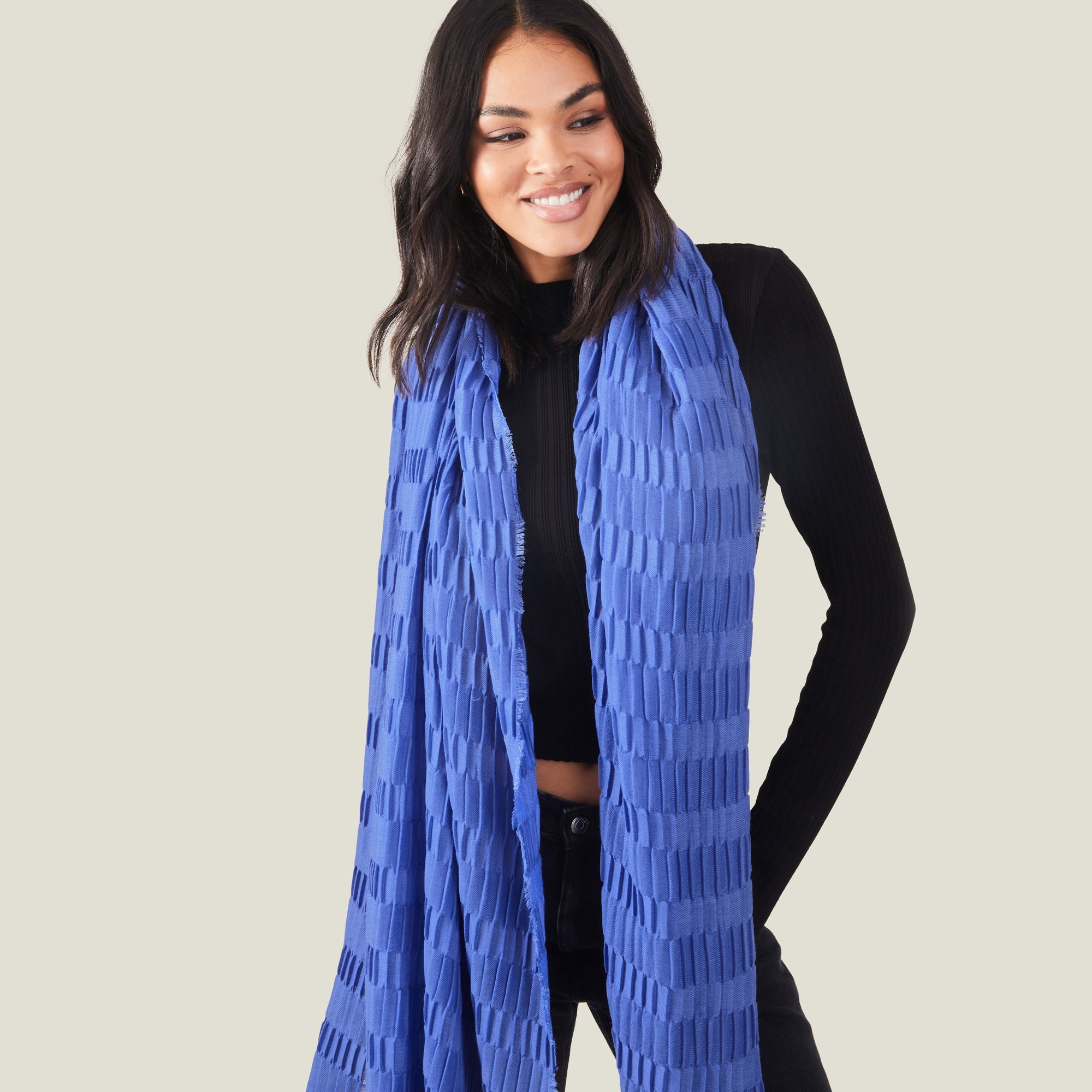 Buy Blue Textured Pleat Scarf Online - Accessorize India