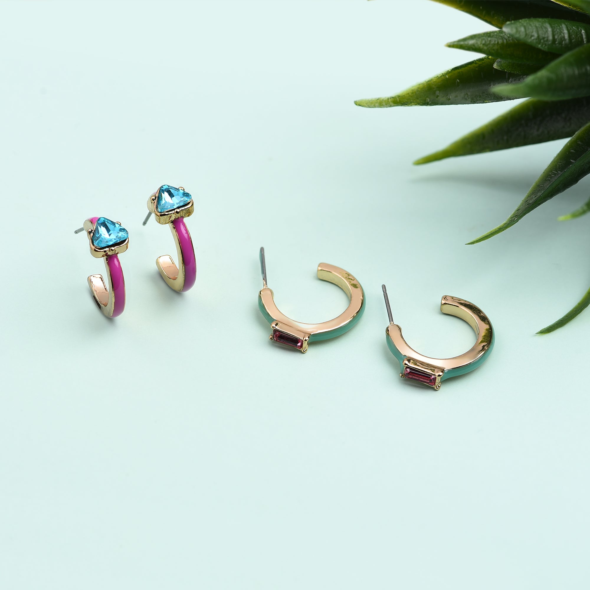 Accessorize London 2 X Gem Inlay Enamel Hoop Pack - Accessorize India