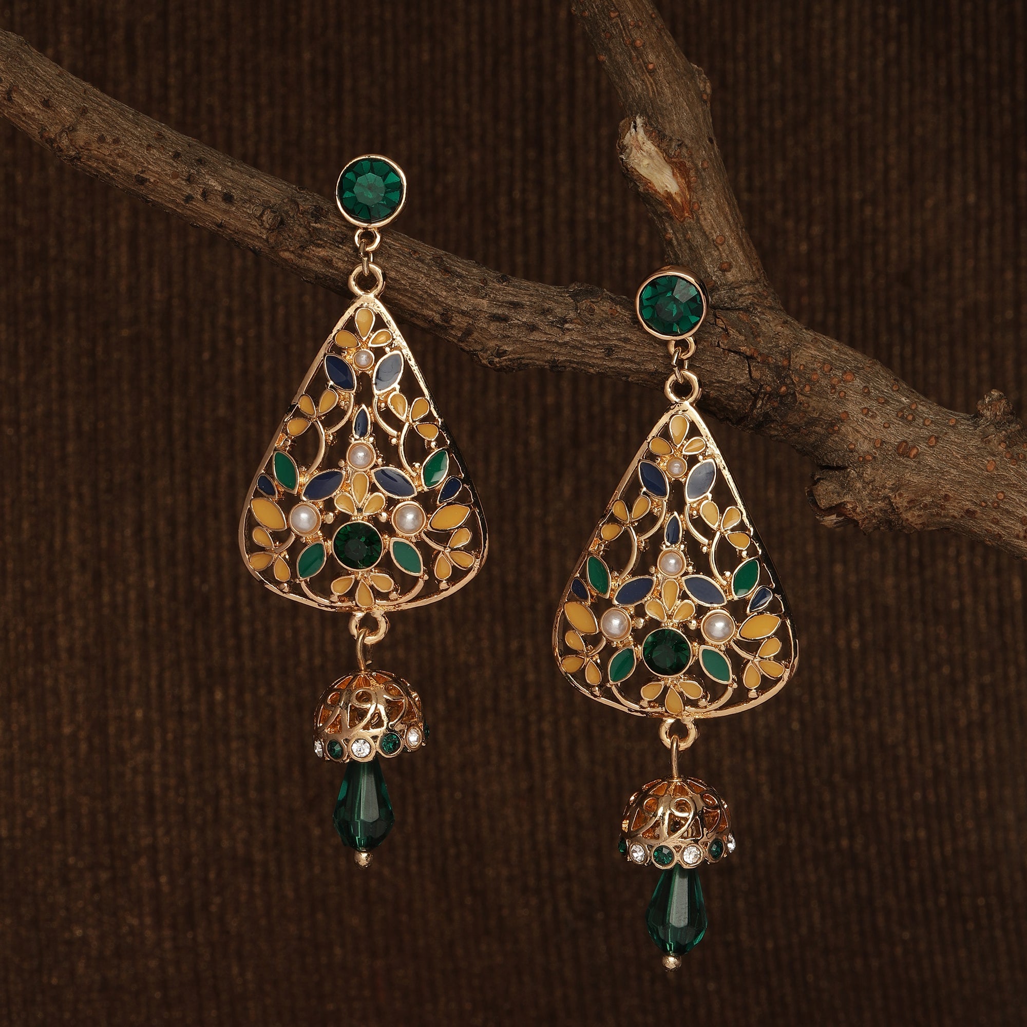 Buy Enamel Golden Long Earring Online - Accessorize India